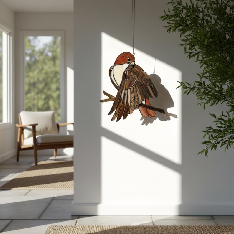 Red Tailed Hawk Stained Glass Suncatcher | Bird of Prey Window Hanging ...