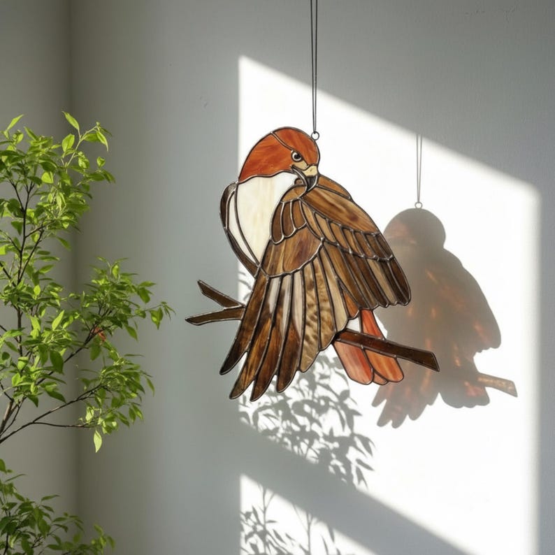Red Tailed Hawk Stained Glass Suncatcher | Bird of Prey Window Hanging ...