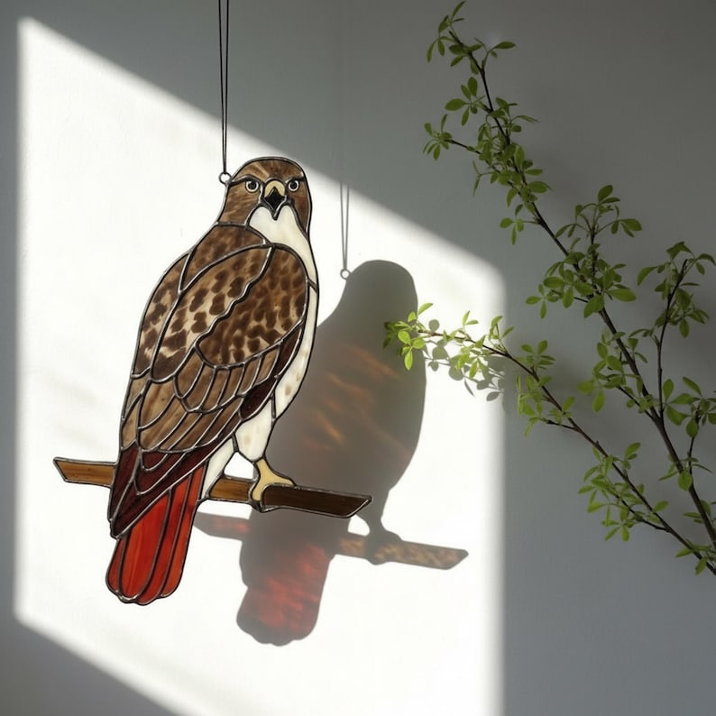 Red Tailed Hawk Stained Glass Suncatcher | Bird of Prey Window Hanging ...