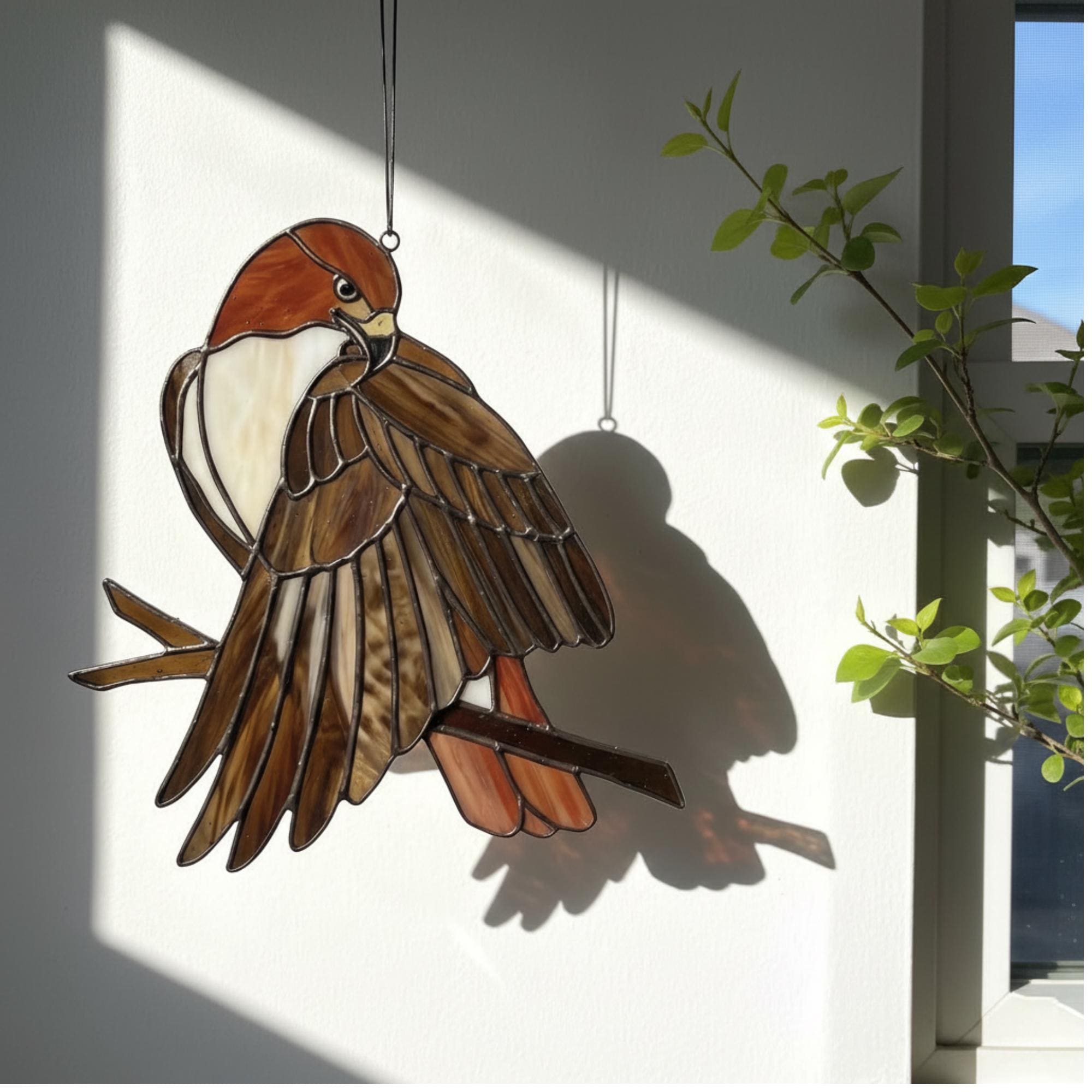 Red Tailed Hawk Stained Glass Suncatcher | Bird of Prey Window Hanging ...