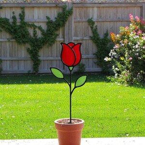 June Birth Flower Gift –rose Stained Glass Art | Handmade Red Floral ...