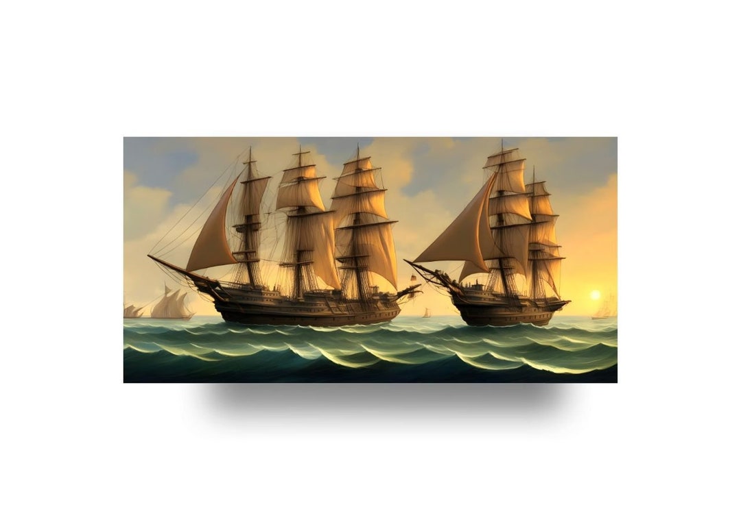 Frigates at Sea Painting | Nautical Wall Art | Digital Download ...