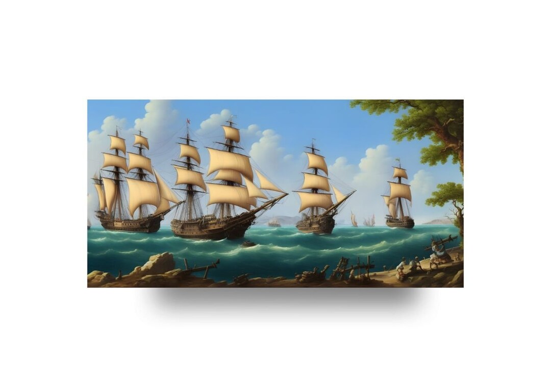 Frigates at Sea Painting | Nautical Wall Art | Digital Download ...