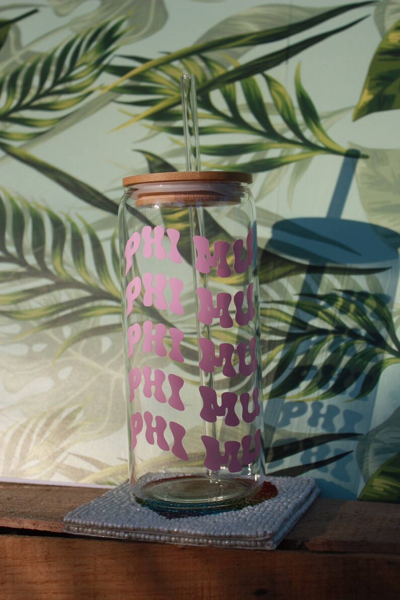 Phi Mu, Sorority, Glass Cup, Libbey Cup, Iced Coffee Cup, Boba Cup ...