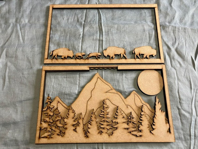 Buffalo Bison Wood Multilayer Layered Art Wall Hanger Art Nature Scene ...