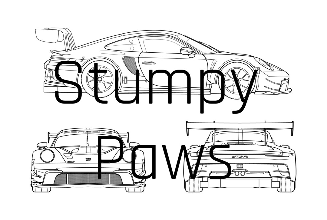 Porsche GT3R Blue Print Line Drawing Sketch Schematic Digital File PNG ...