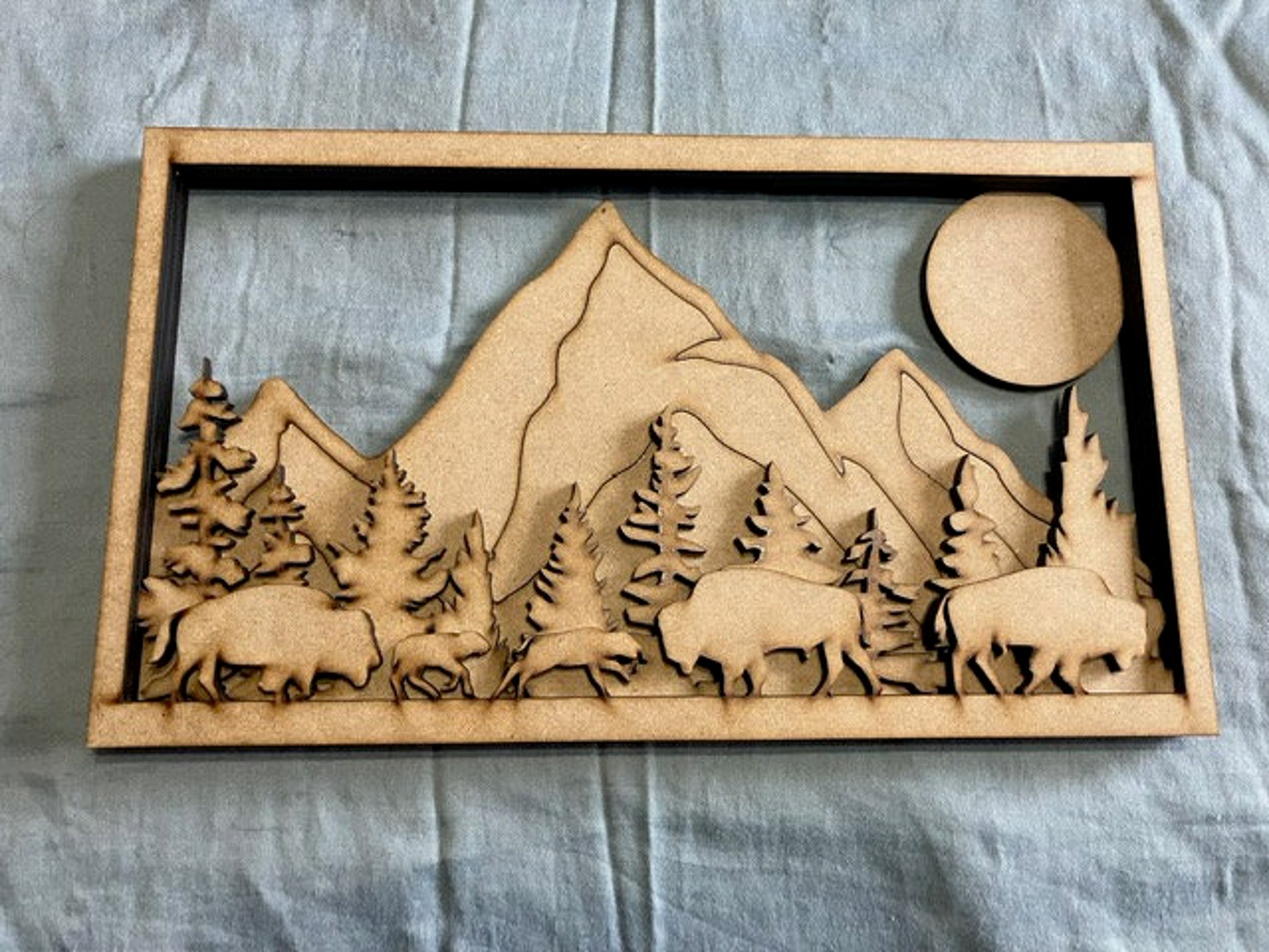 Buffalo Bison Wood Multilayer Layered Art Wall Hanger Art Nature Scene ...