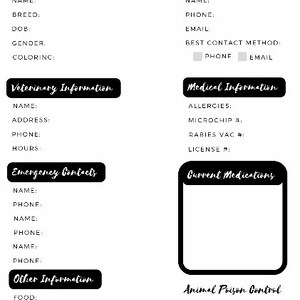 Pet Emergency Information & Emergency Contacts - Etsy