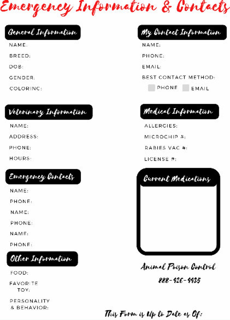 Pet Emergency Information & Emergency Contacts - Etsy