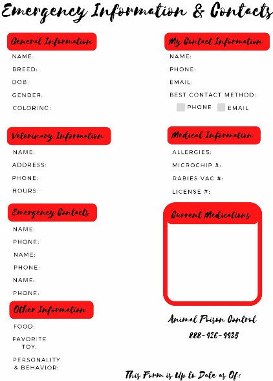 Pet Emergency Information & Emergency Contacts - Etsy