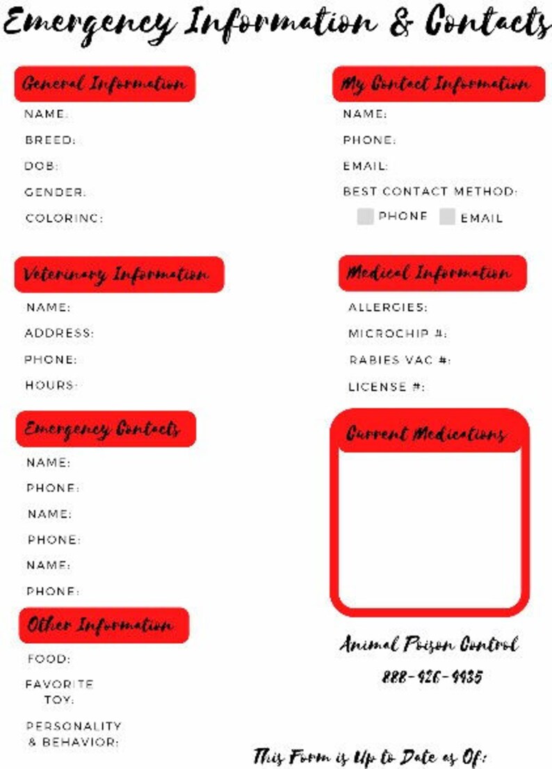 Pet Emergency Information & Emergency Contacts - Etsy