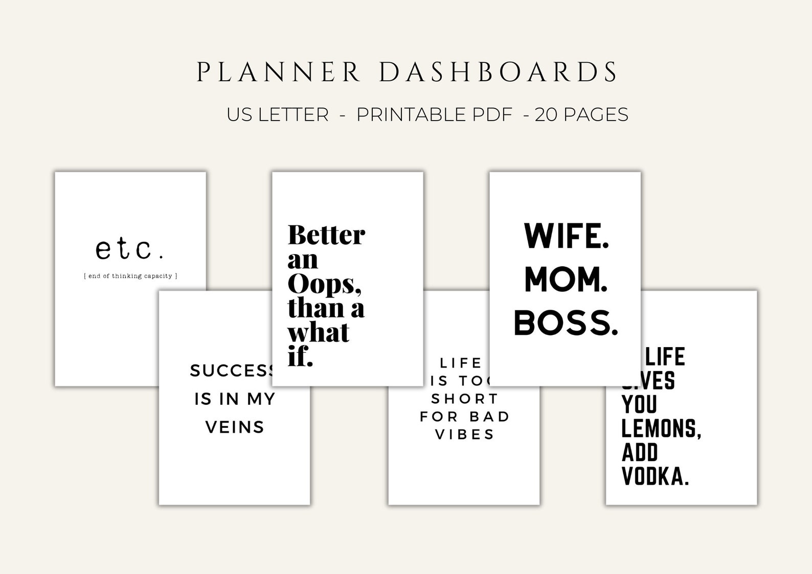 20 Motivational Quotes Planner Dashboards Printable, Minimalist Planner ...