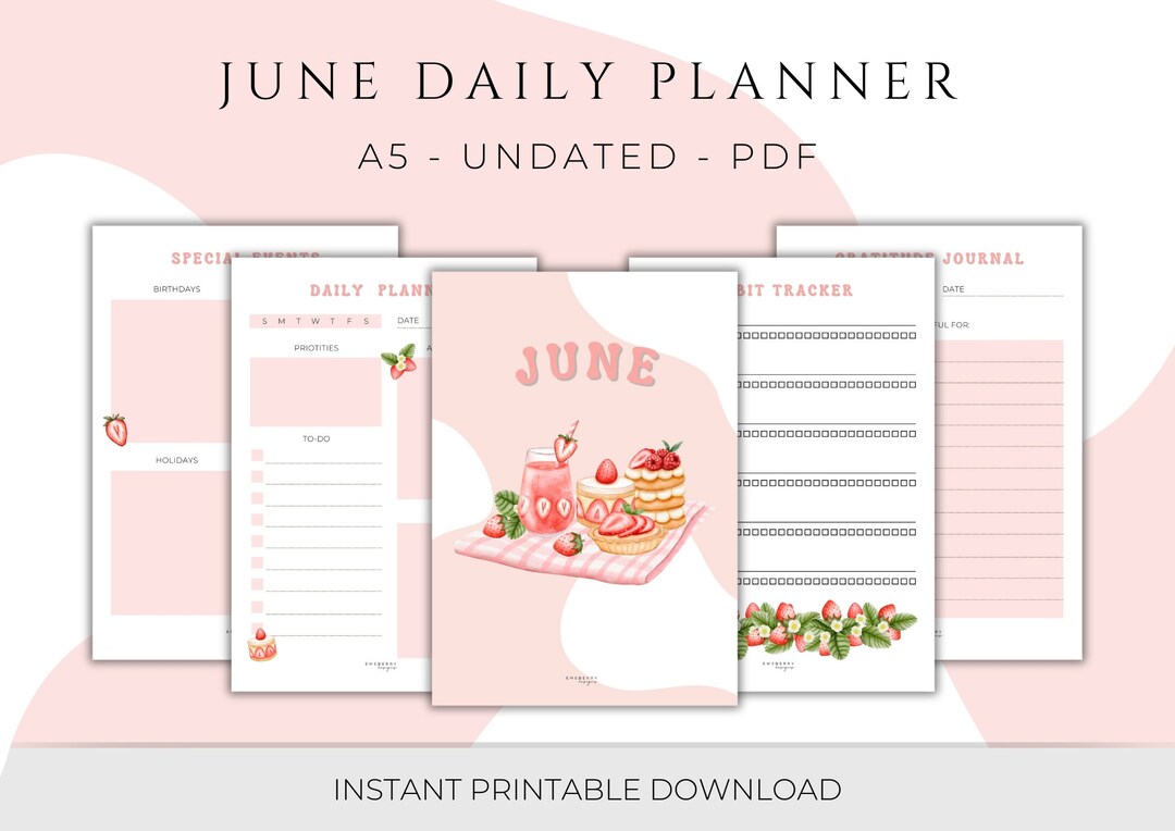 JUNE/JUNI Daily Planner A5 Printable Undated Daily Overview PDF Instant ...