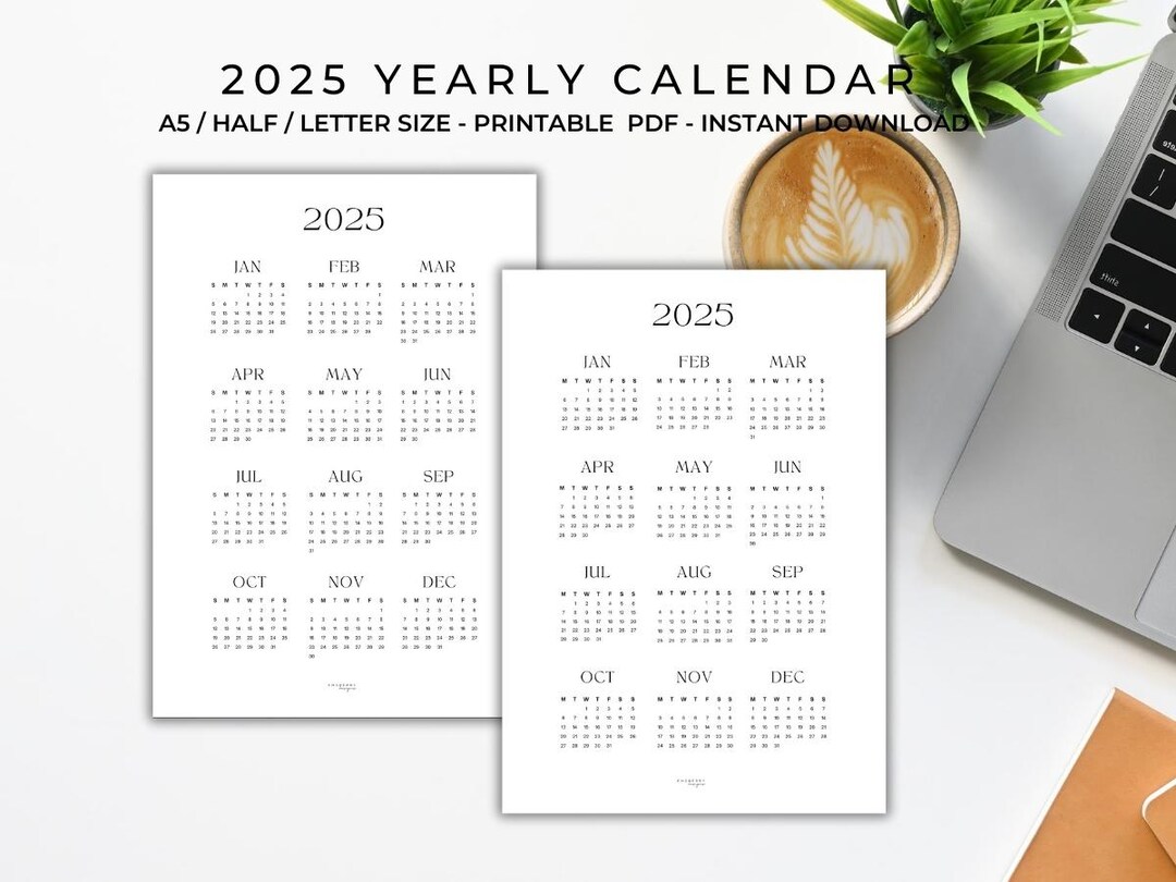 2025 Year Calendar Printable, Minimalist Calendar, 2025 Year at a ...