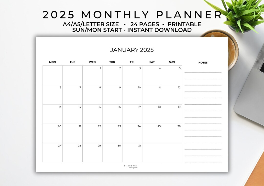 2025 Monthly Planner A5,a4,letter, Planner 2025 , Monthly Planner ...