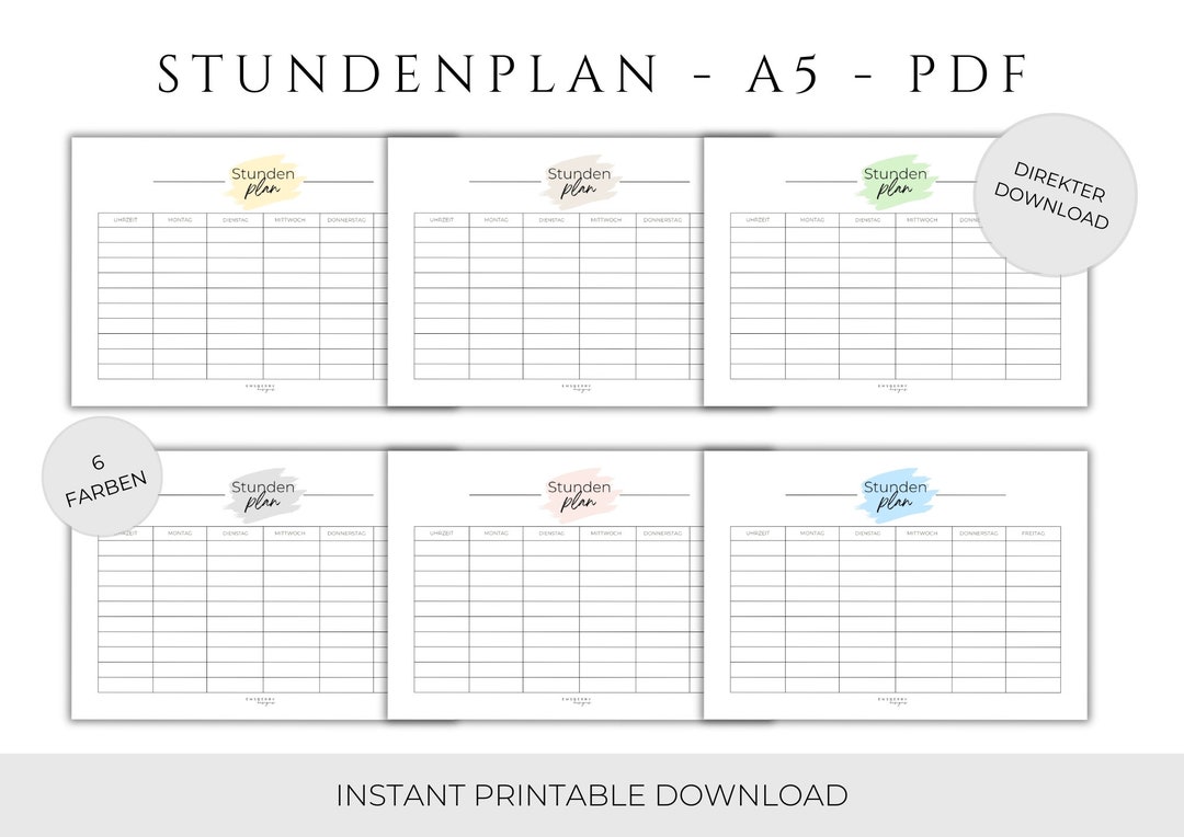Timetable PDF A5 I Instant Download I DINA5 Timetable Digital to Print ...
