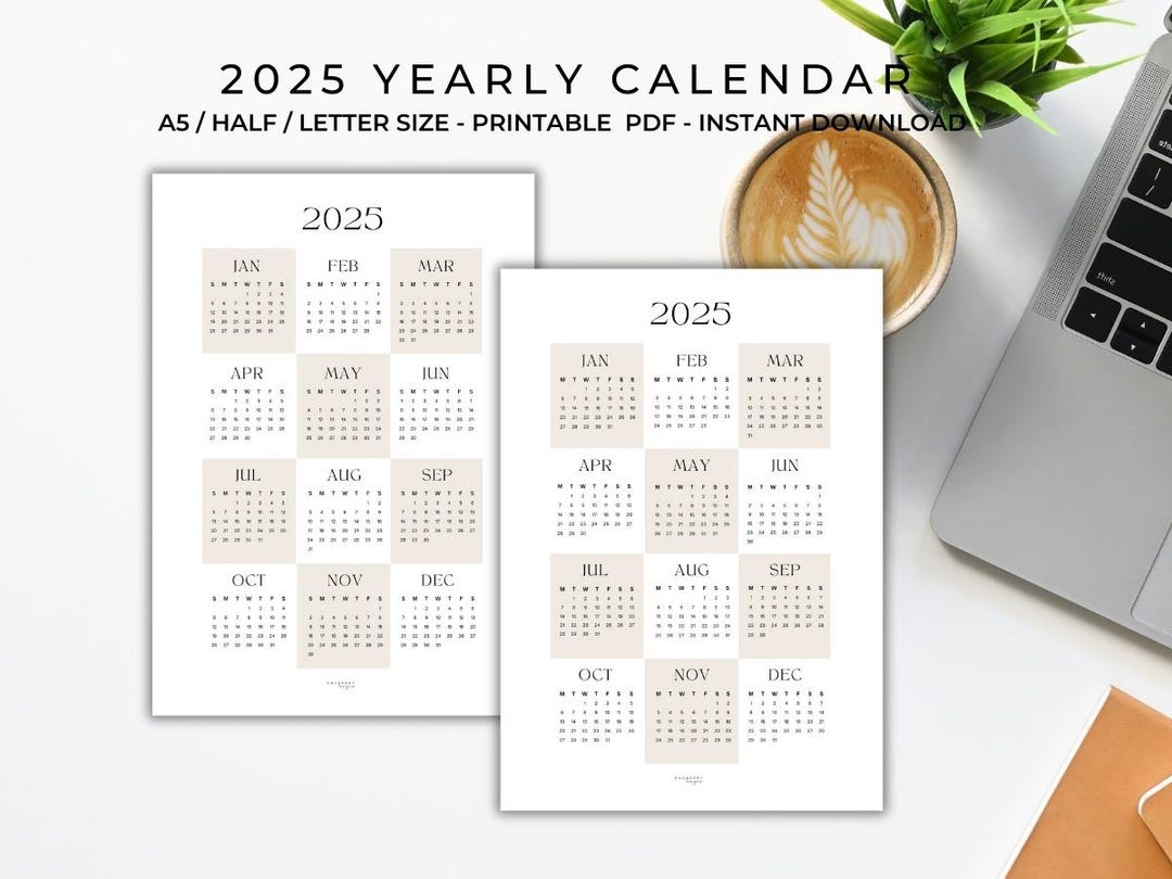 2025 Year Planner A5, Calendar 2025, 2025 Year at a Glance, Desk ...