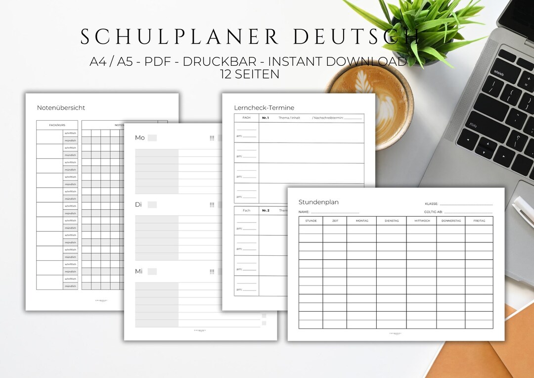School Planner Pdf A5 A4 / School Planner to Print / Homework Book A4 ...