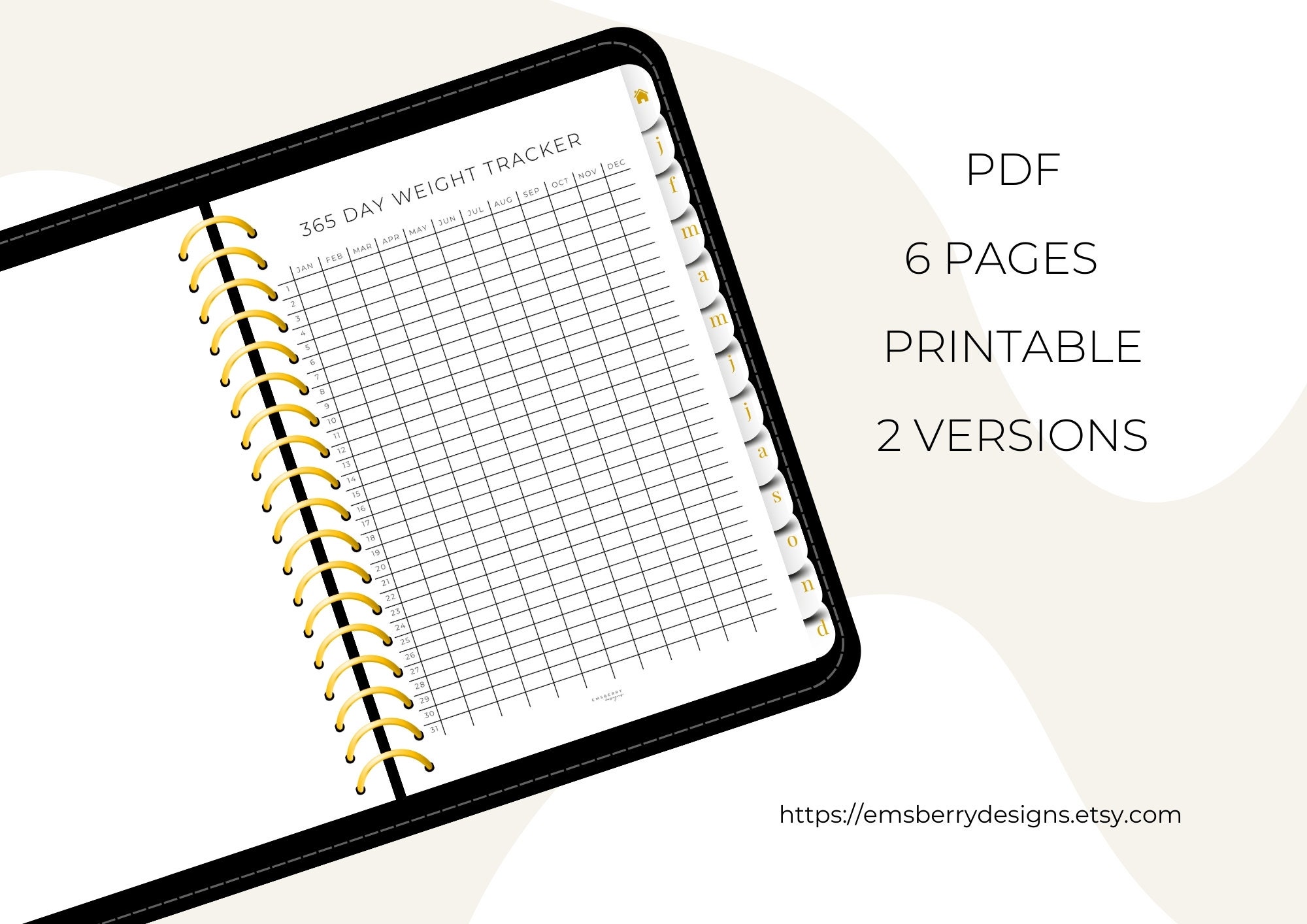 365 Day Weight Tracker Printable, Daily Weight Journal, Weight Loss ...