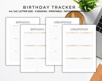 Birthday Tracker Printable Template, Birthday Calendar, Birthday ...