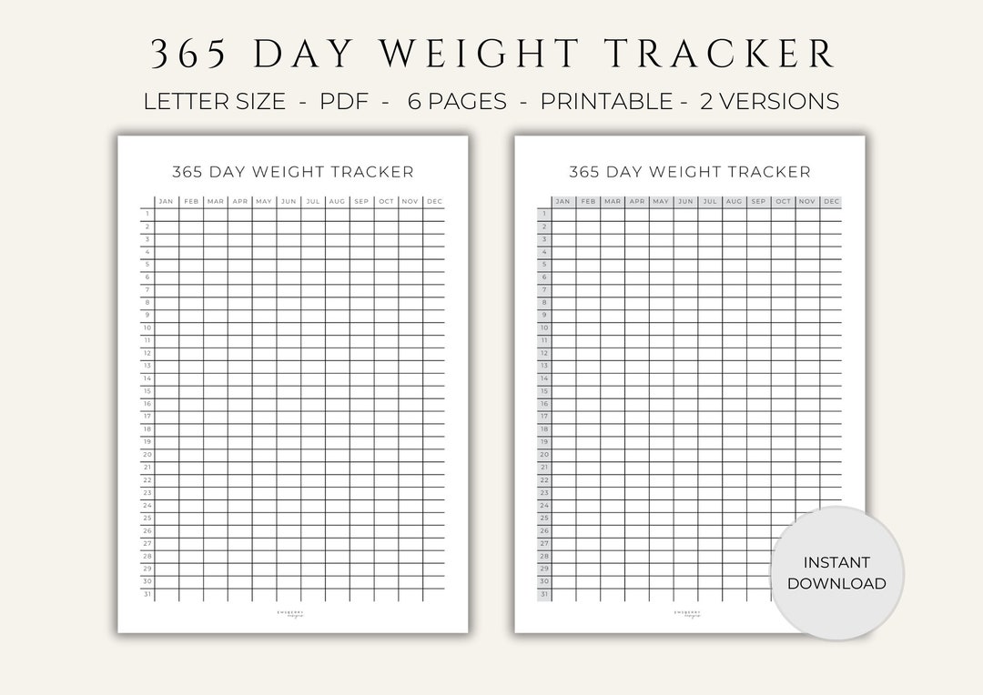 365 Day Weight Tracker Printable, Daily Weight Journal, Weight Loss ...