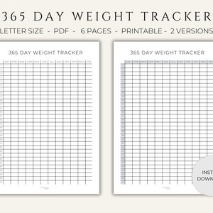 365 Day Weight Tracker Printable, Daily Weight Journal, Weight Loss ...