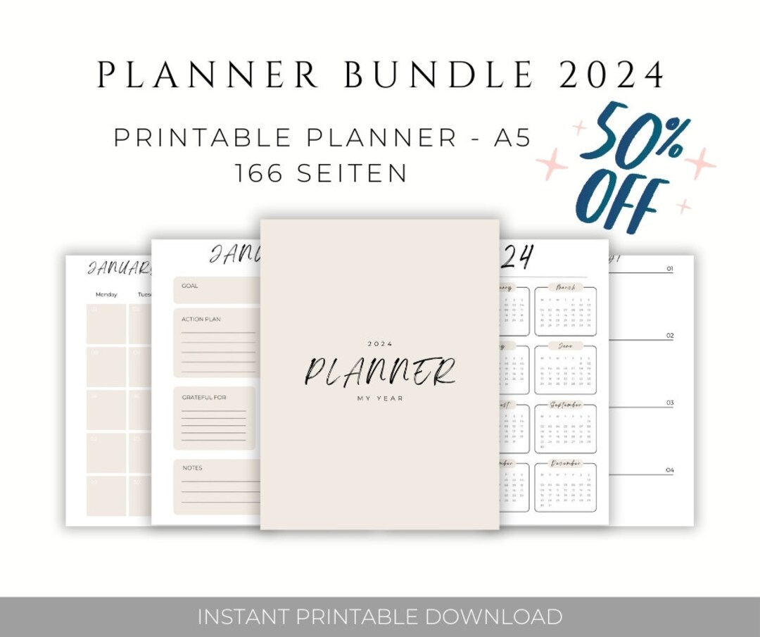 SALE Annual Planner 1W2S for A5 Ring Binder Calendar / A5 Annual Insert ...