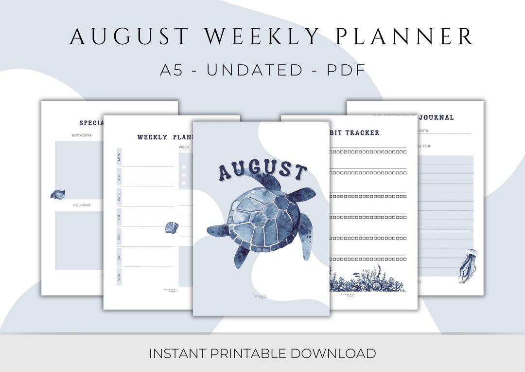 AUGUST Weekly Planner A5 Printable Undated Weekly Overview PDF Weekly ...