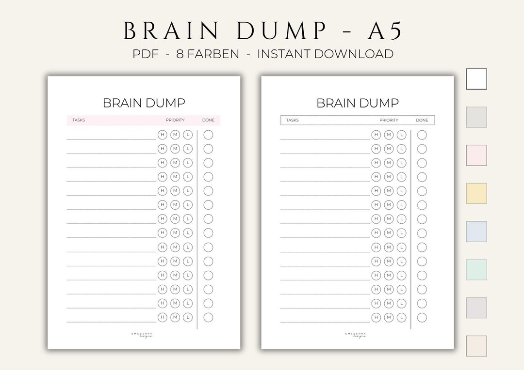 Brain Dump Pdf A5, Brain Dump Printable A5 | Brain Dump Template ...