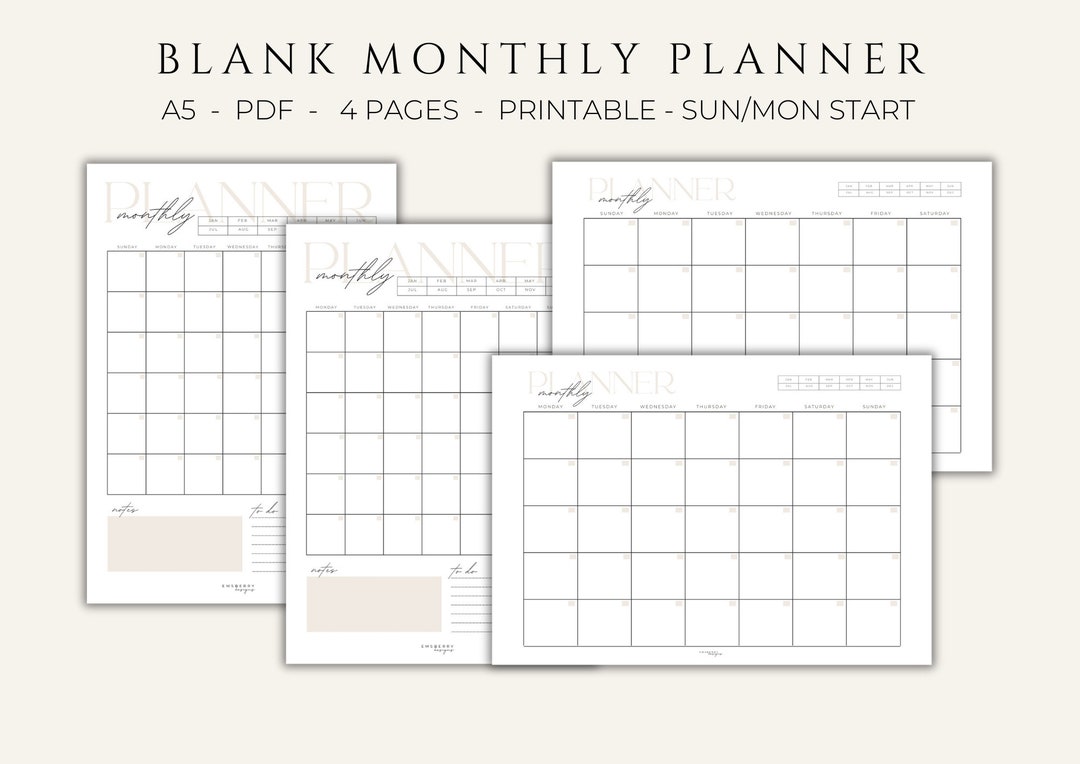 Monthly Planner Printable Undated A5, Monthly Overview Pdf, Monthly ...