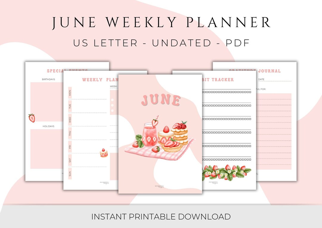 JUNE Weekly Planner Us Letter Printable Undated Weekly Overview PDF ...