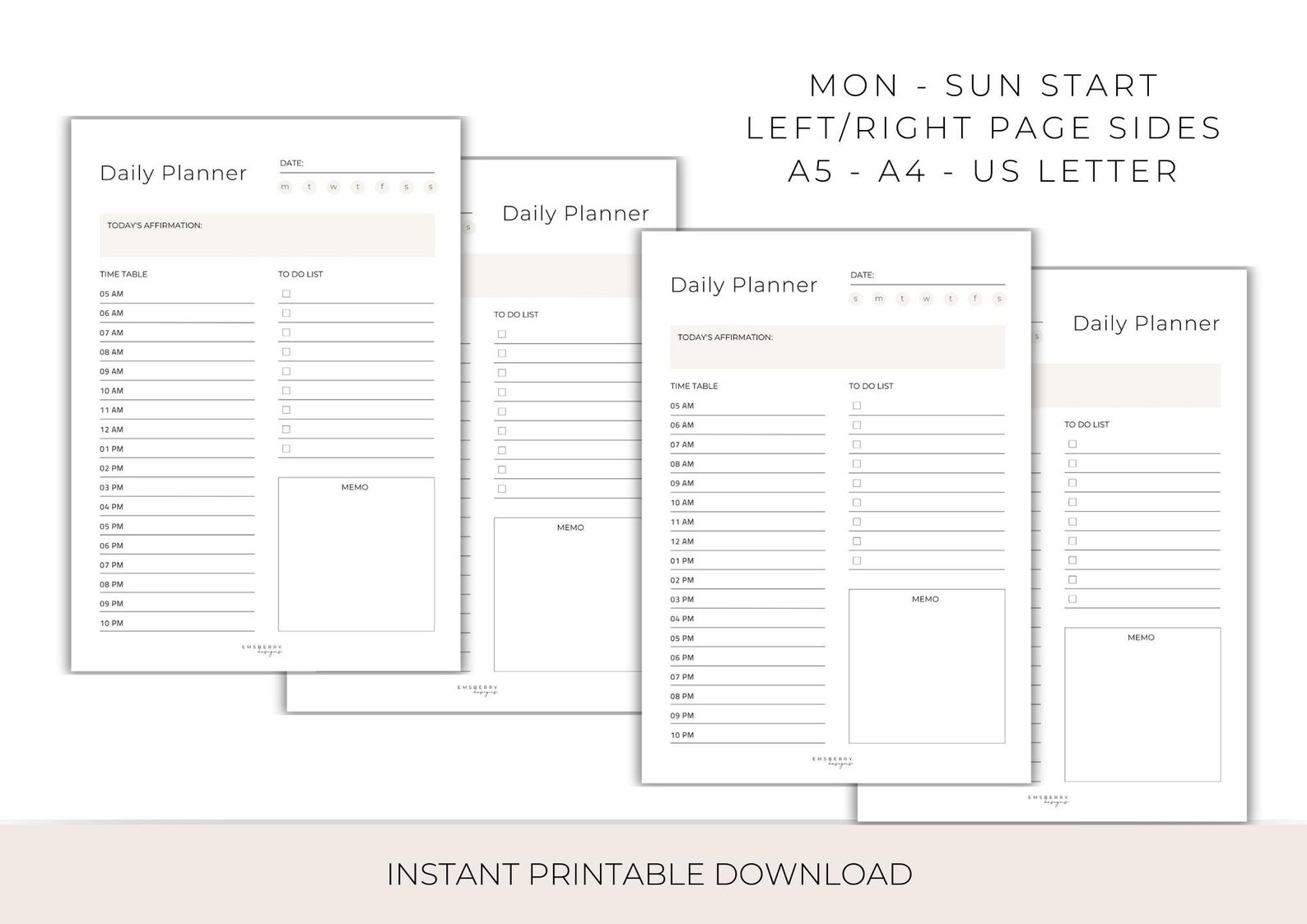 Daily Planner A5 Printable, Daily Planner Undated Planner Inserts A5 A5 ...