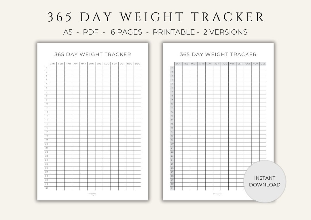 365 Day Weight Tracker Printable, Daily Weight Journal, Weight Loss ...