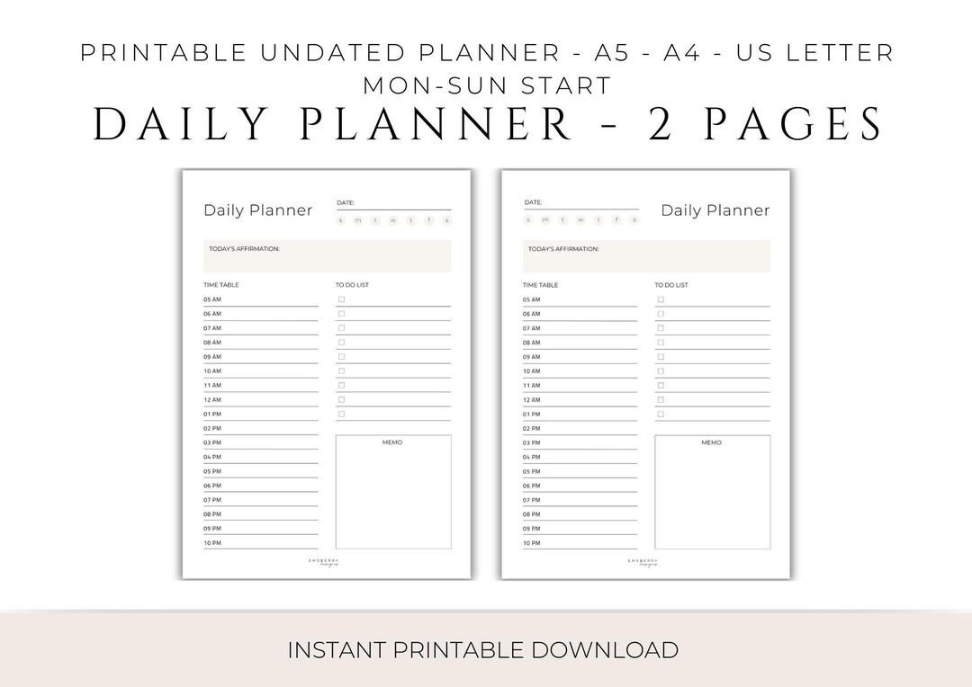 Daily Planner A5 Printable, Daily Planner Undated Planner Inserts A5 A5 ...