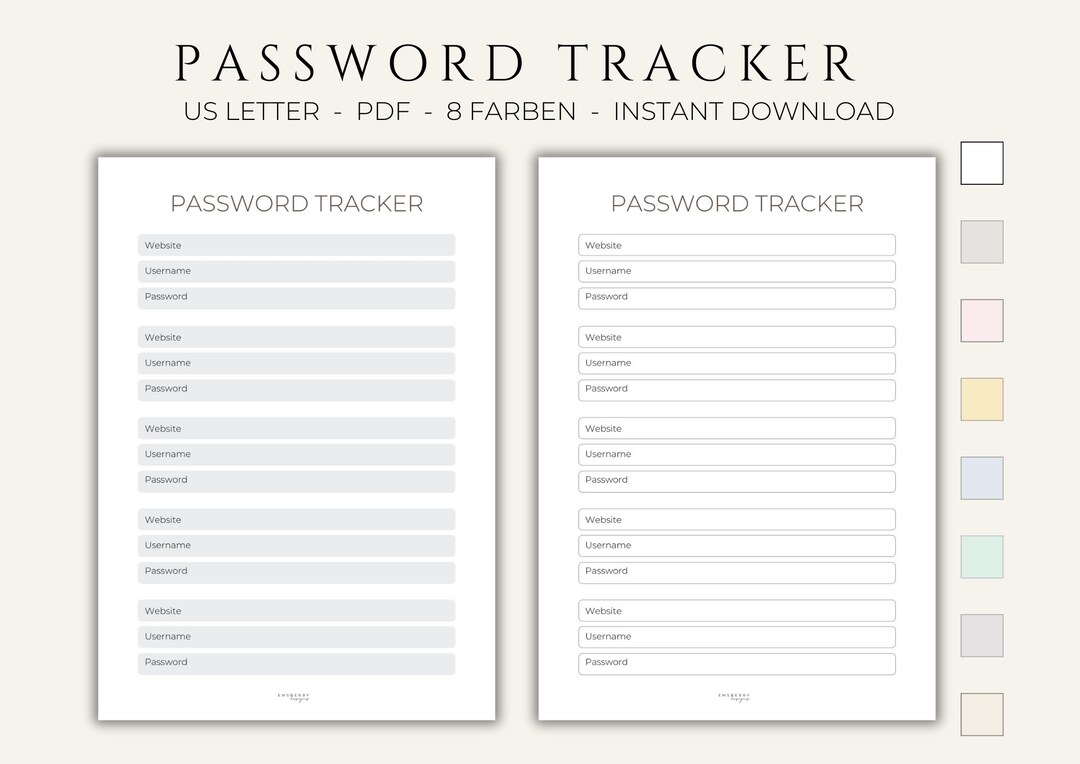 US Letter Password Tracker, Password Tracker Printable, Letter Password ...