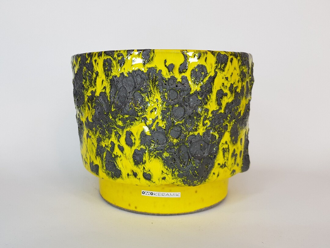 Retro OTTO KERAMIK Yellow and Black Fat Lava Planter Flower Pot From ...