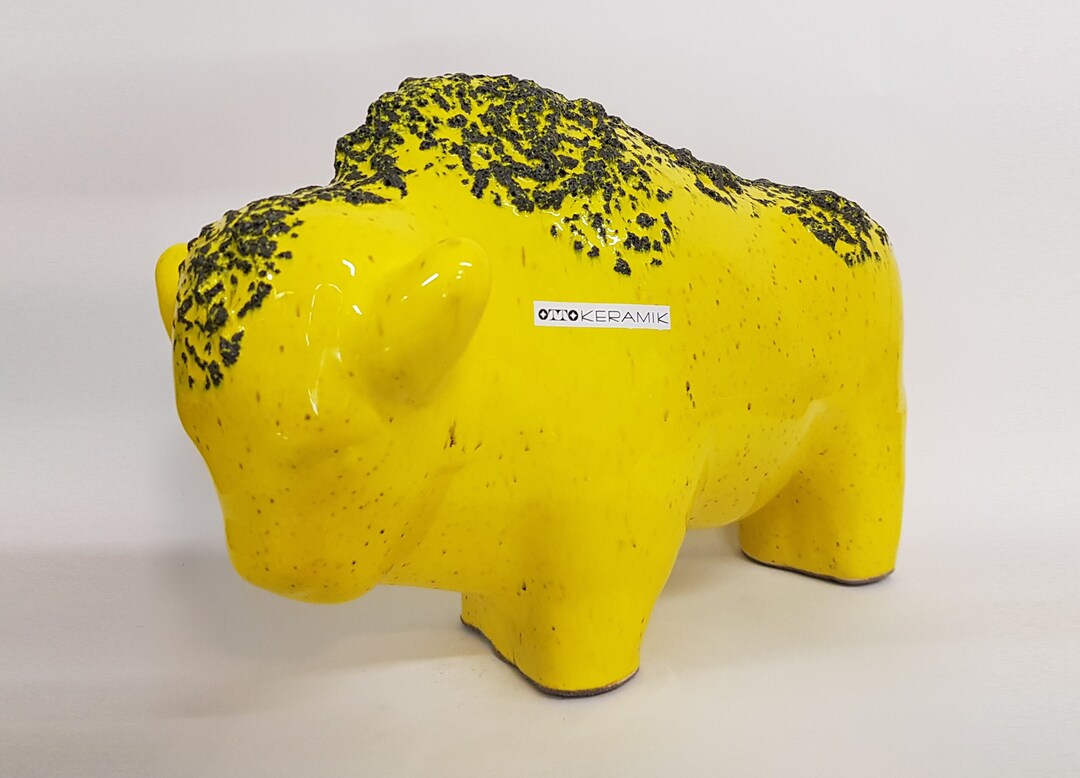 Retro OTTO KERAMIK Yellow and Black Fat Lava Bull From Germany - Etsy