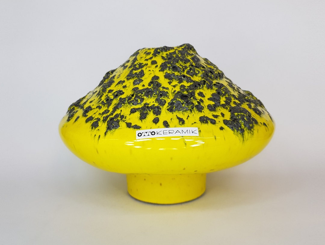 Retro OTTO KERAMIK Yellow and Black Fat Lava Crater Glaze UFO Vase From ...
