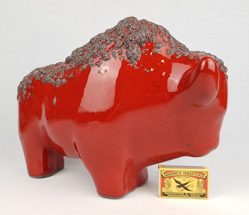 Retro OTTO KERAMIK Red and Black Fat Lava Crater Glaze Bull From ...