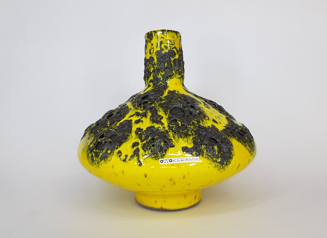 Retro OTTO KERAMIK Yellow and Black Fat Lava UFO Vase From Germany - Etsy