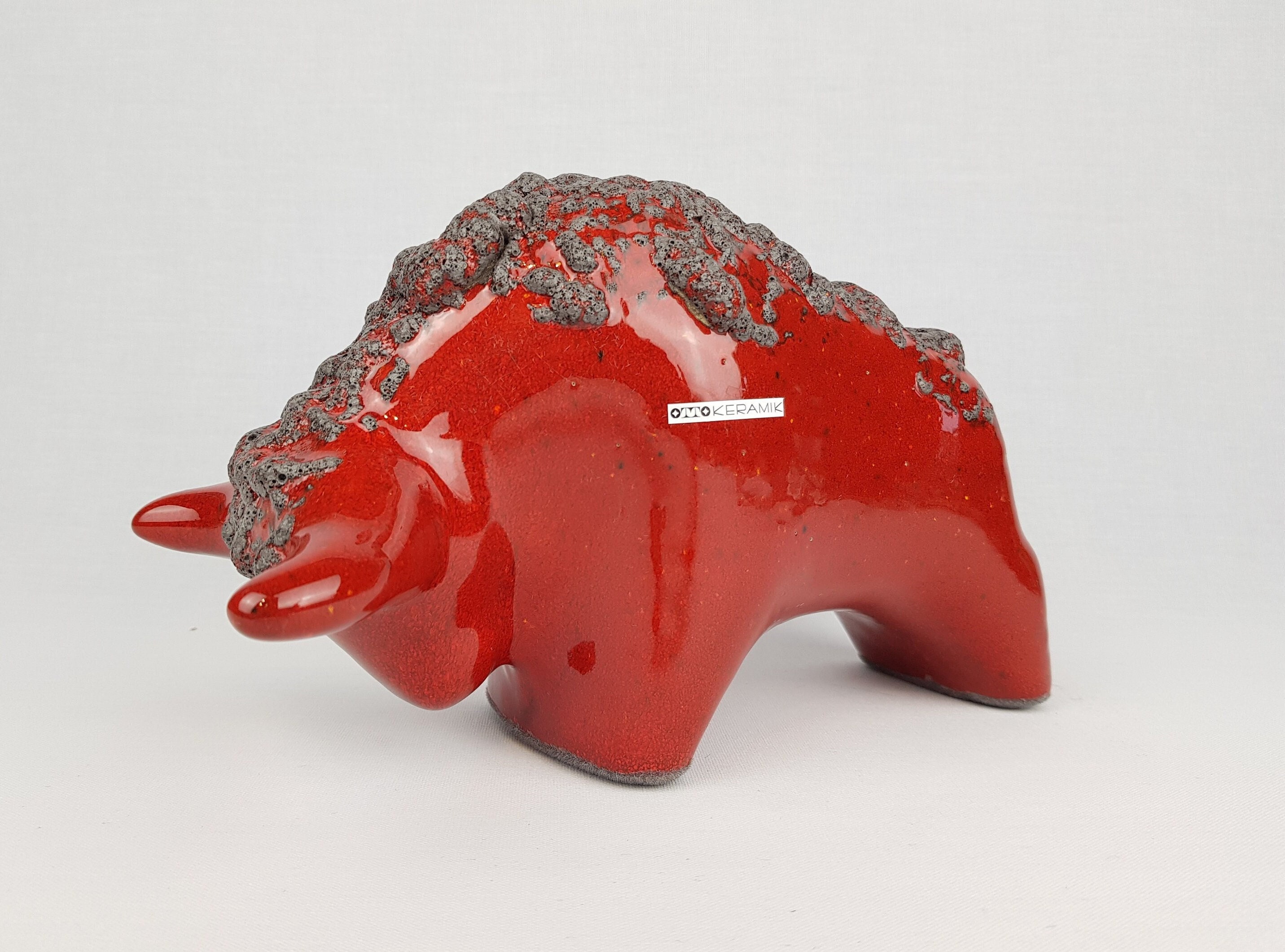 Retro OTTO KERAMIK Red and Black Fat Lava Crater Glaze Bull From ...