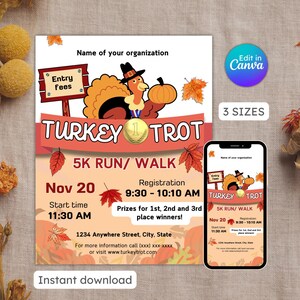 Turkey Trot Flyer 5k 10k Run Walk Thanksgiving Trot Fall School Run ...