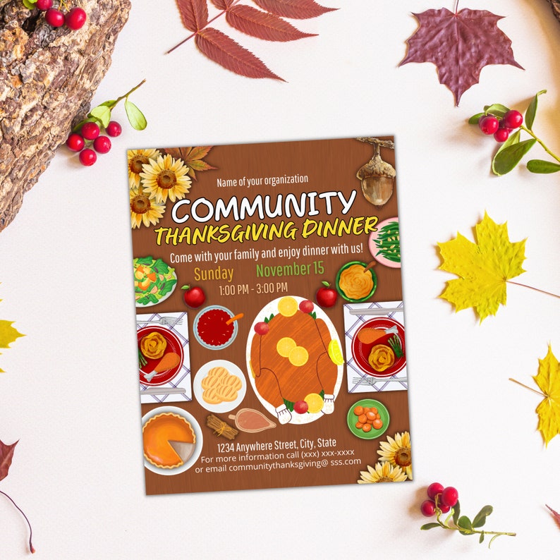 Community Thanksgiving Dinner Flyer, Fall Event, School Festival ...