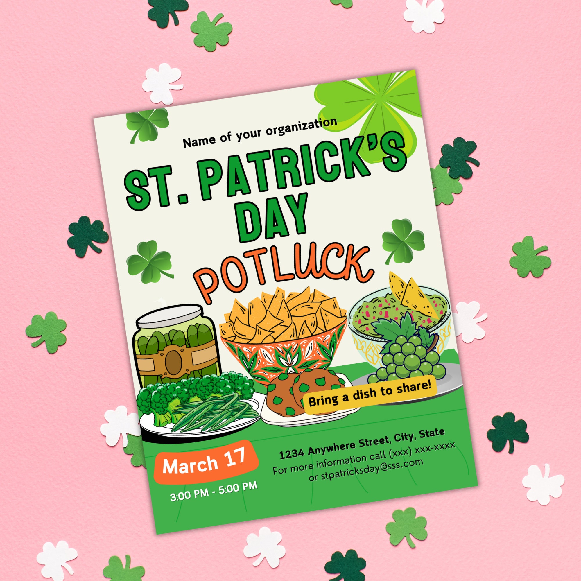 St. Patrick's Day Potluck Flyer Block Party Invite Neighborhood Party ...
