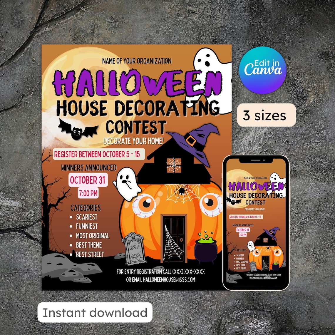 Halloween House Decorating Contest Flyer Haunted House Costume Party ...