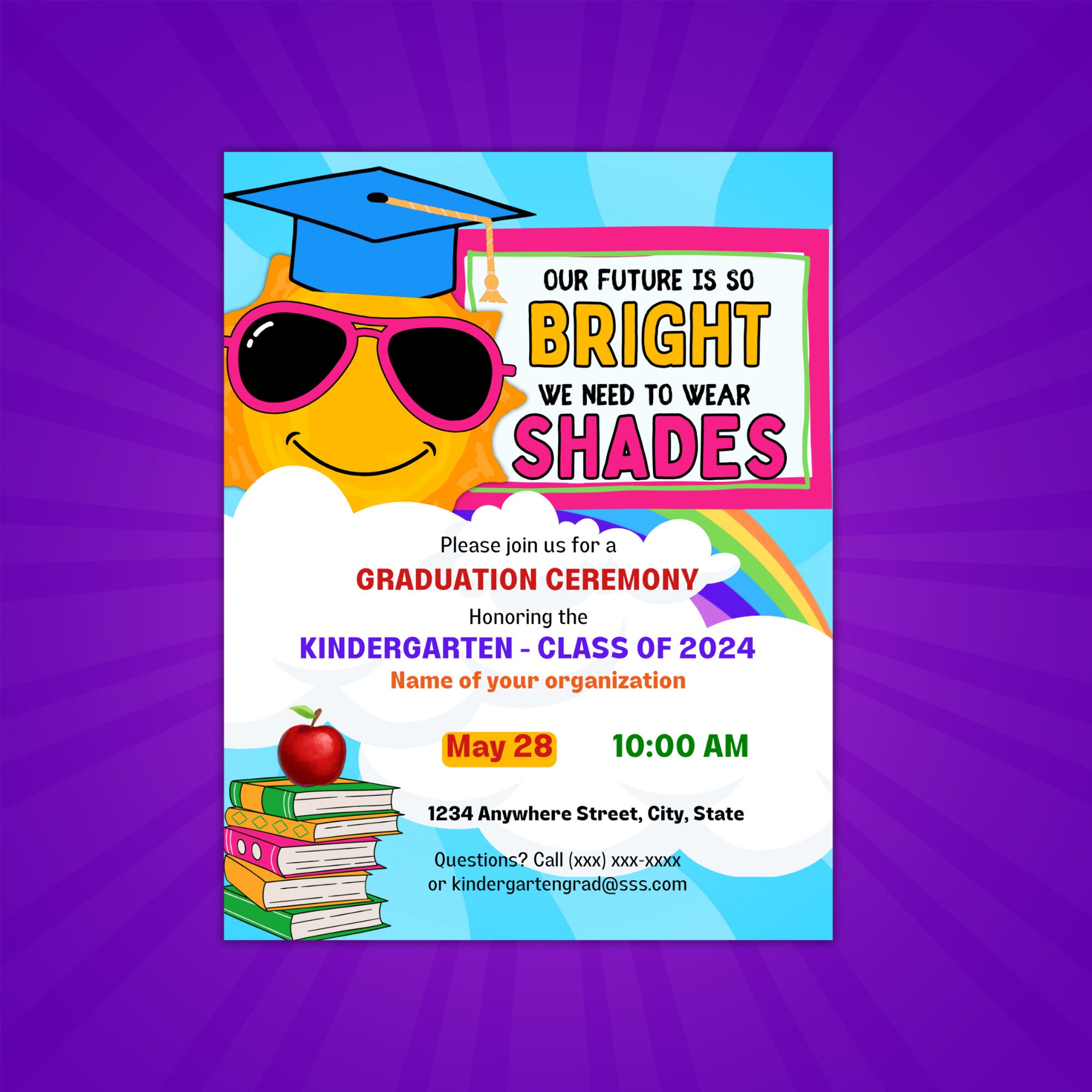 Our Future is so Bright Invitation Kindergarten Grad Sunglasses Theme ...