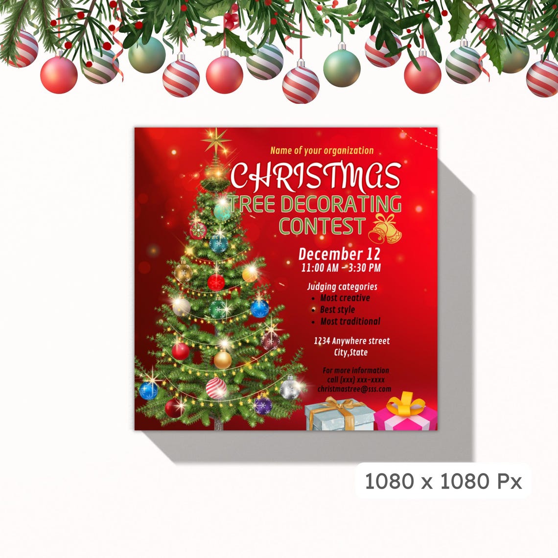 Christmas Tree Decorating Contest Flyer, Holiday Contest, Decorated ...