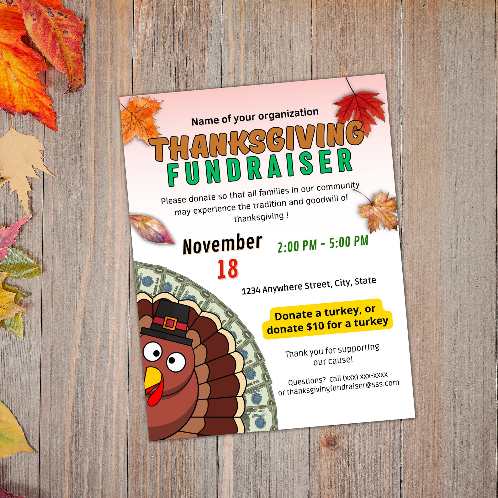 Thanksgiving Fundraiser Flyer, Charity Event, School Pto Pta, Gratitude ...