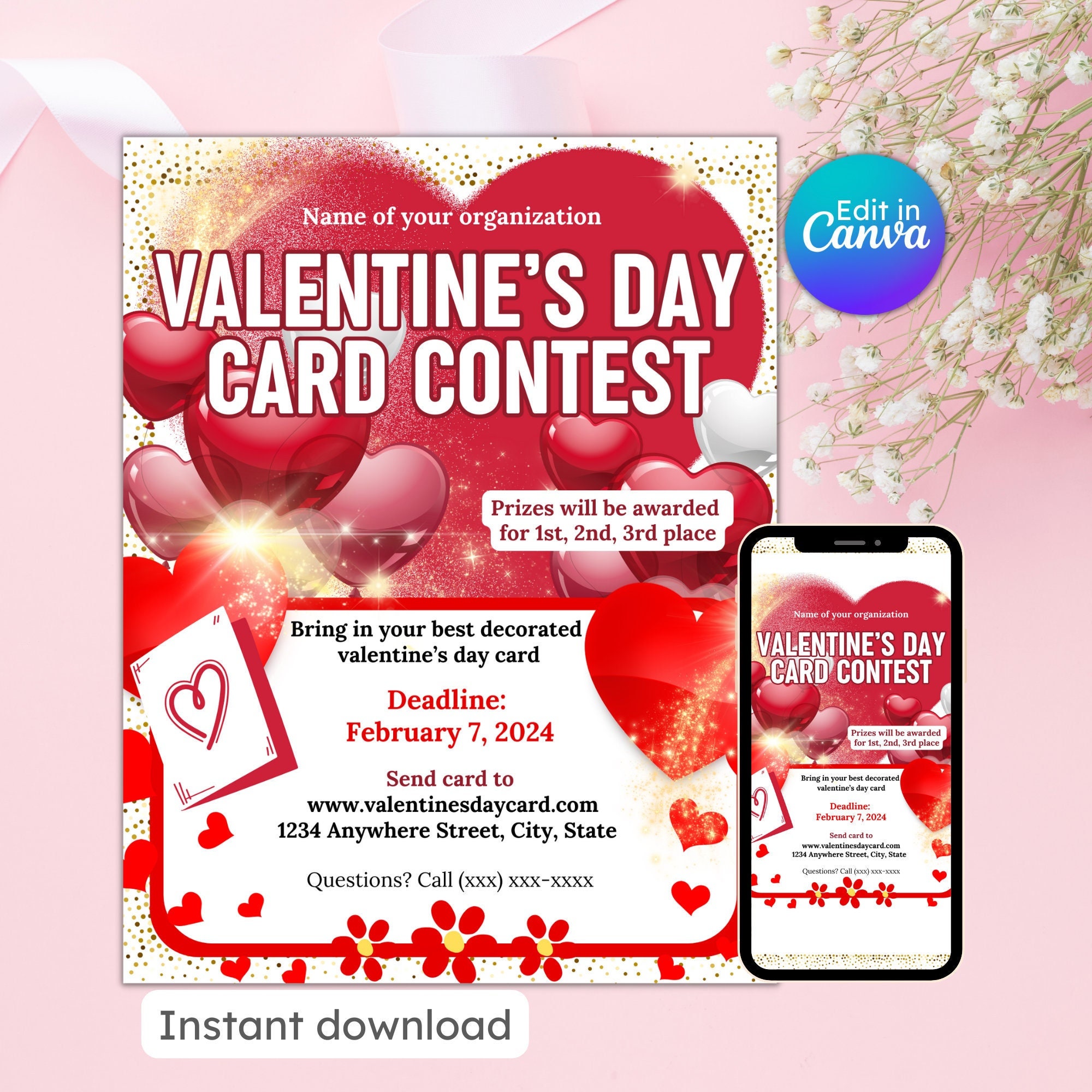 Valentine's Day Card Contest Flyer Community Event Cute Love Card Funny ...