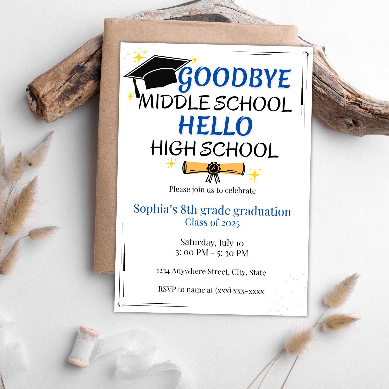 Goodbye Middle School Invitation, 8th Grade Graduation, High School ...